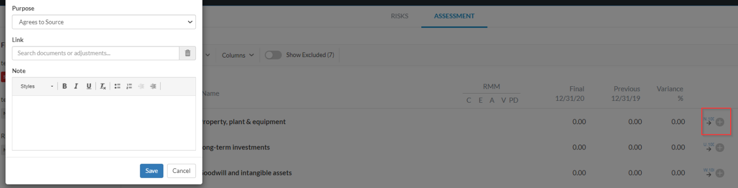 Financial statement areas worksheet