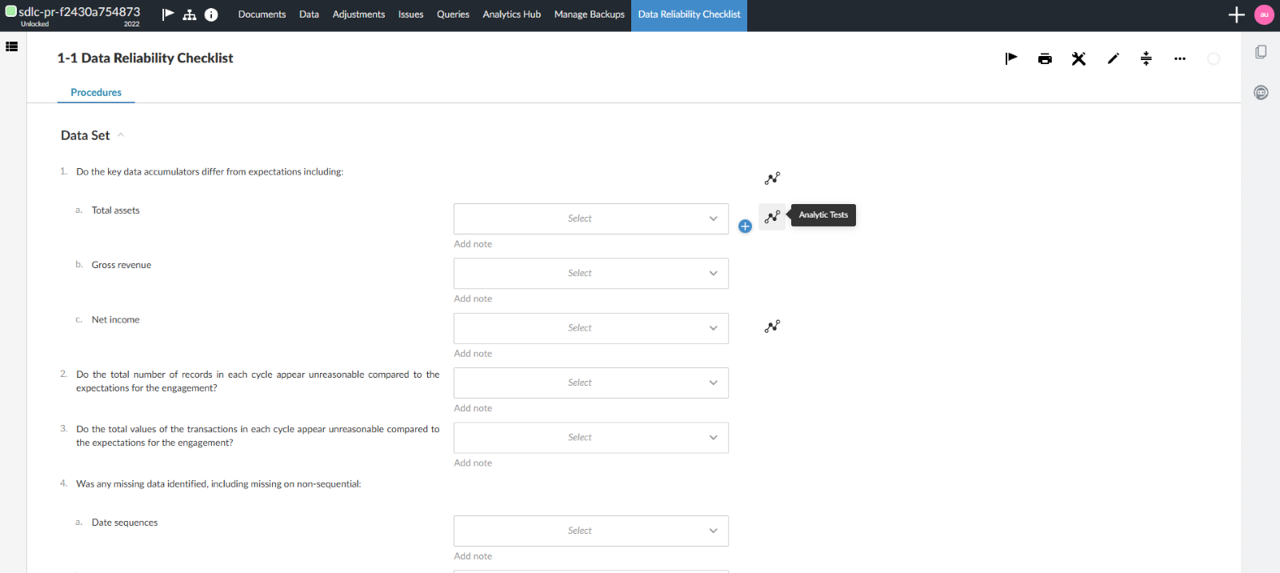 Run analytic tests from checklists and Analytics Hub
