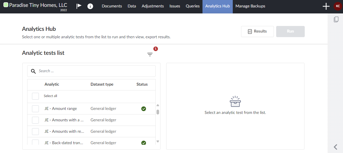 View and manage aggregated analytic test results
