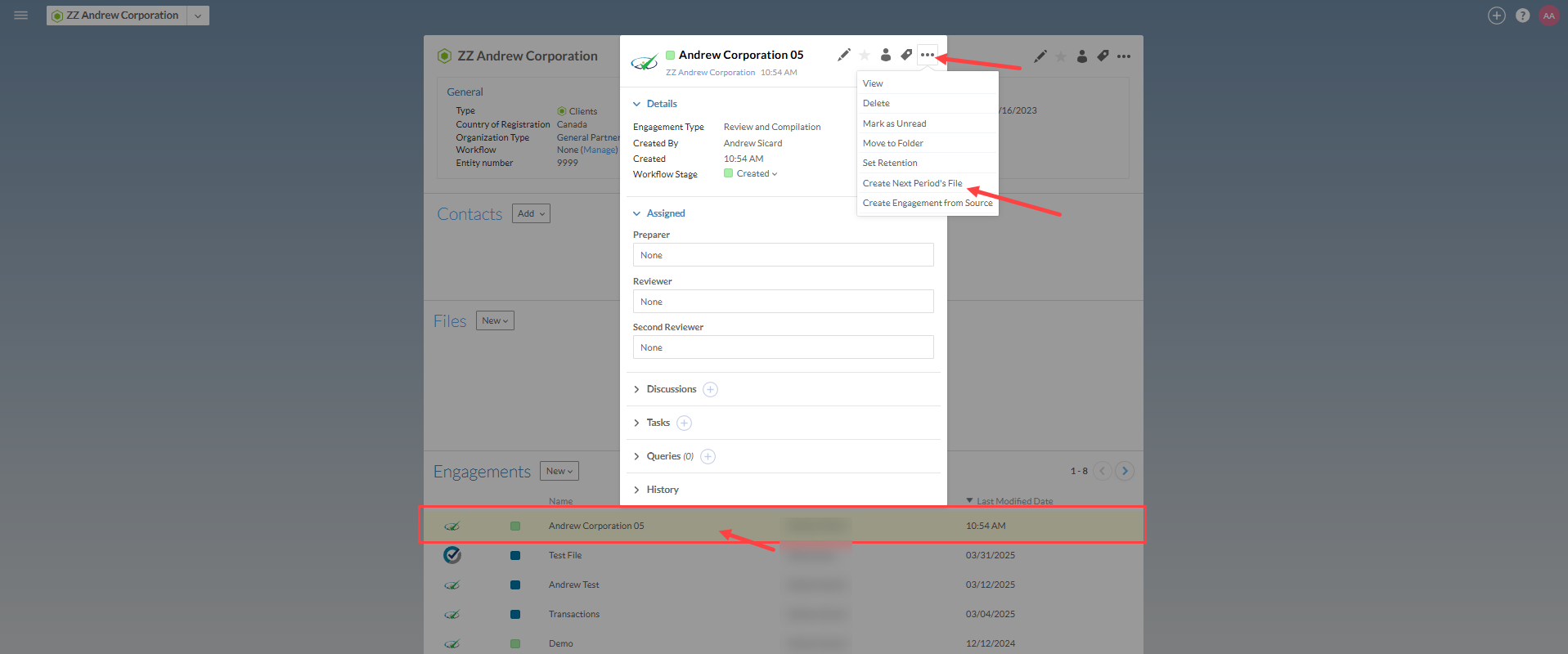 Carry forward an engagement