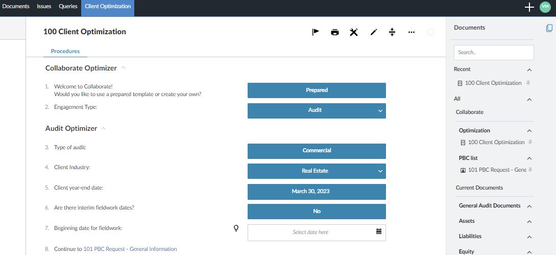 Complete the Client Optimization document