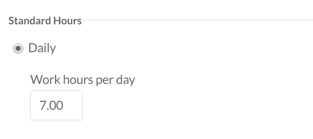 Set workdays, standard hours and holidays