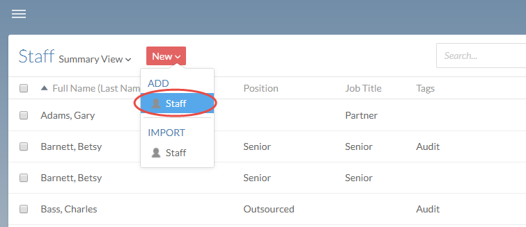 Create an account for staff or contacts