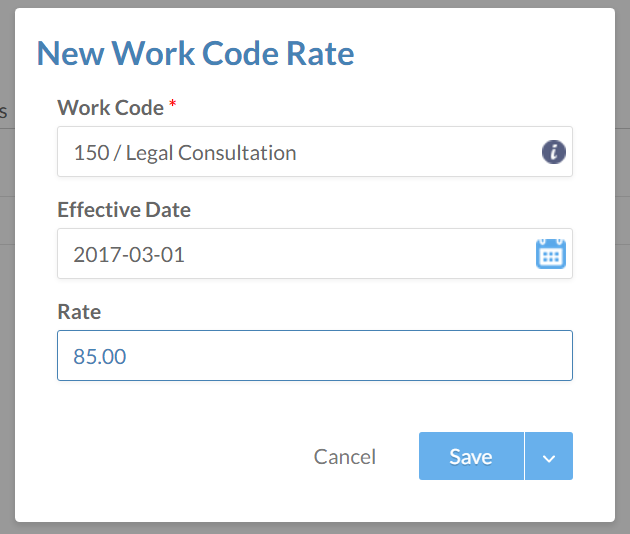Set staff rates and work codes