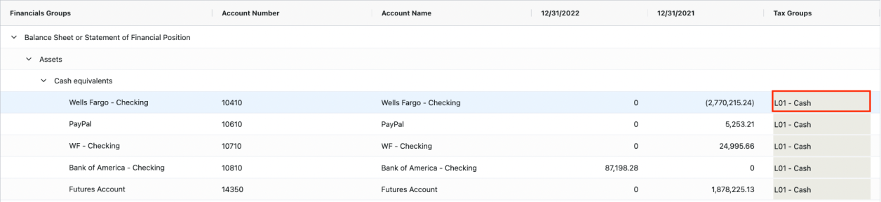 Tax group assignment