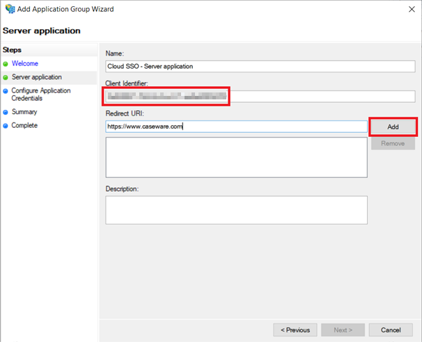 Create a new application group (ADFS)