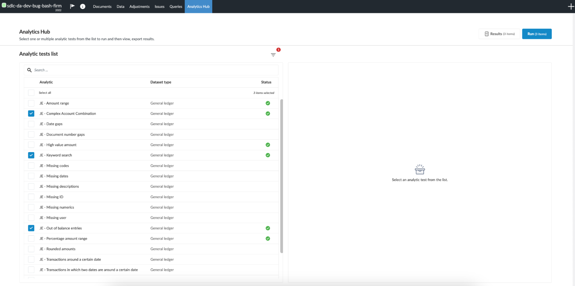 Manage analytic tests in the Analytics Hub