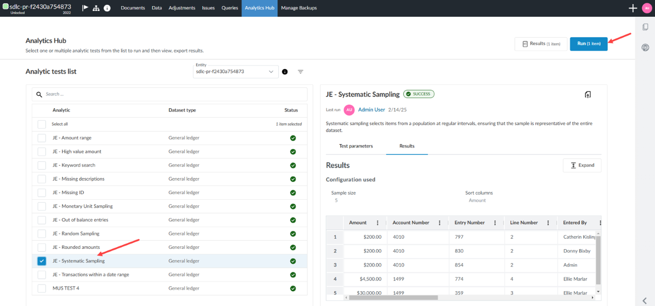 Run analytic tests from checklists and Analytics Hub