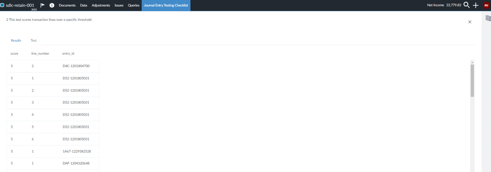 View analytic test results for checklists
