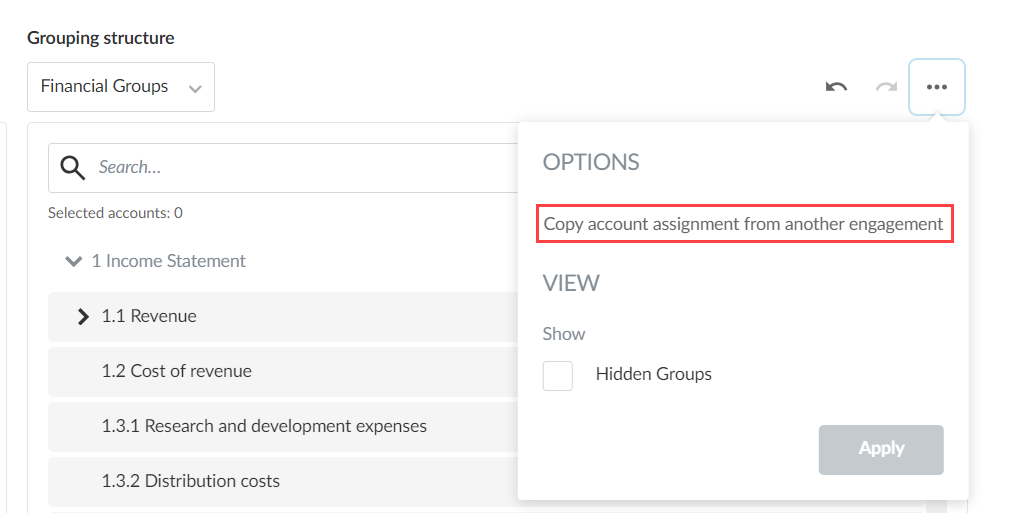 Assign accounts to groups in the Data page (new design)