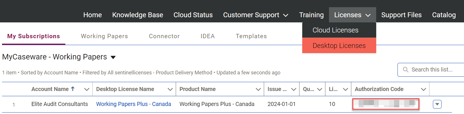 View licenses and downloads for Caseware Desktop products