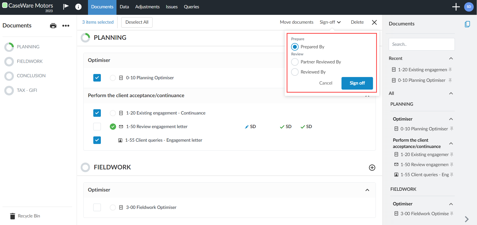 Manage the engagement documents