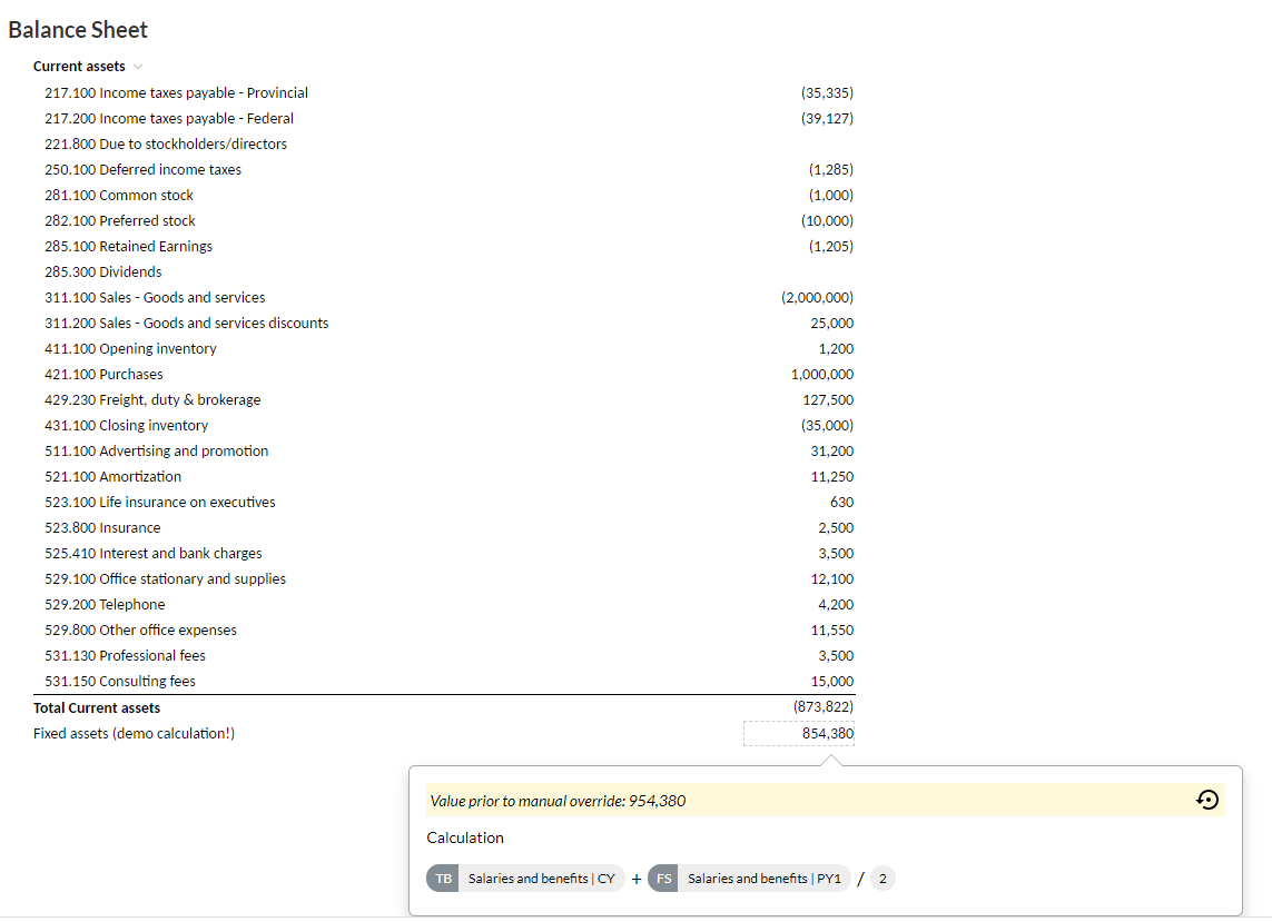 Add Or Edit A Calculation In Table Cells In The Financial Statements