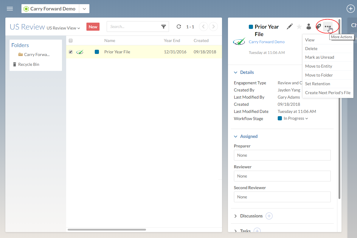 Carry forward an engagement