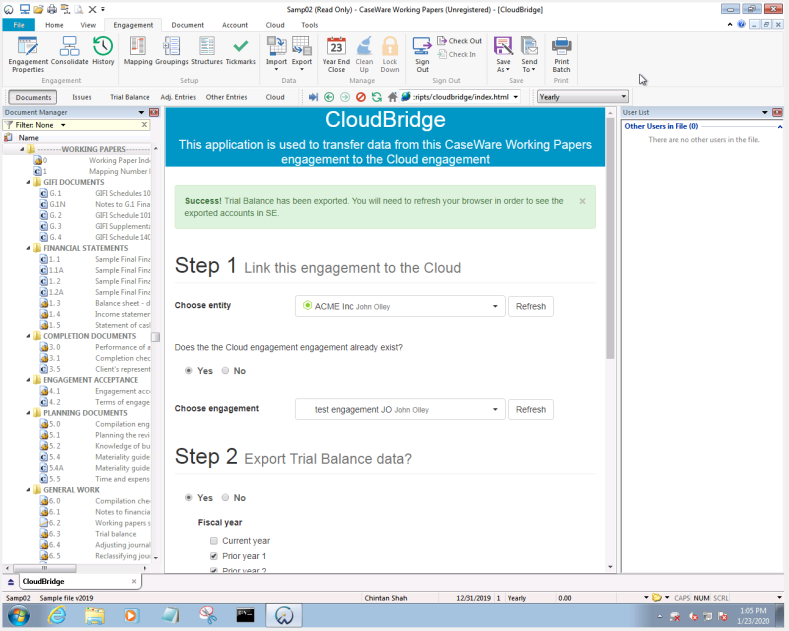 Import engagement data from Caseware Working Papers to Caseware ReviewComp