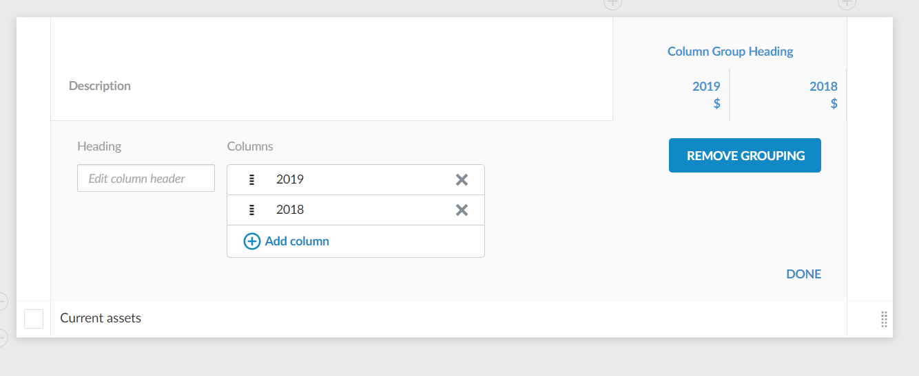 Group columns in dynamic tables
