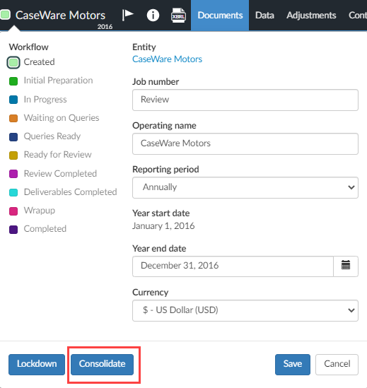 Create a consolidation engagement