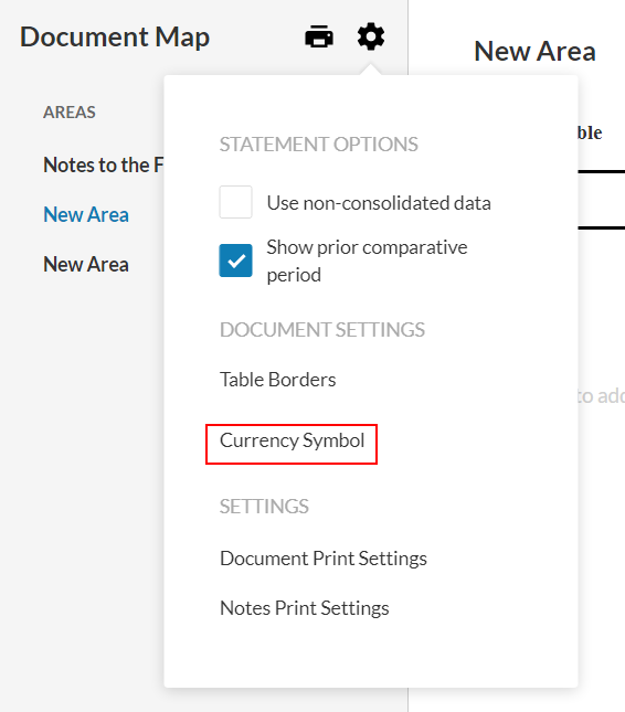Set default currency symbol options for dynamic tables