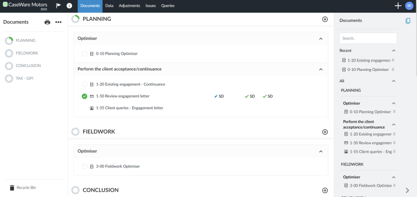 Manage the engagement documents