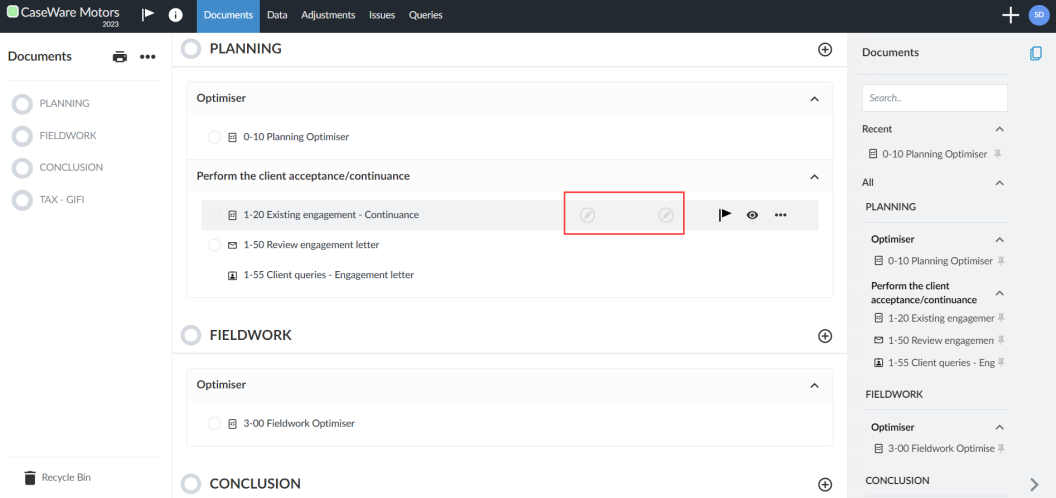 Manage the engagement documents