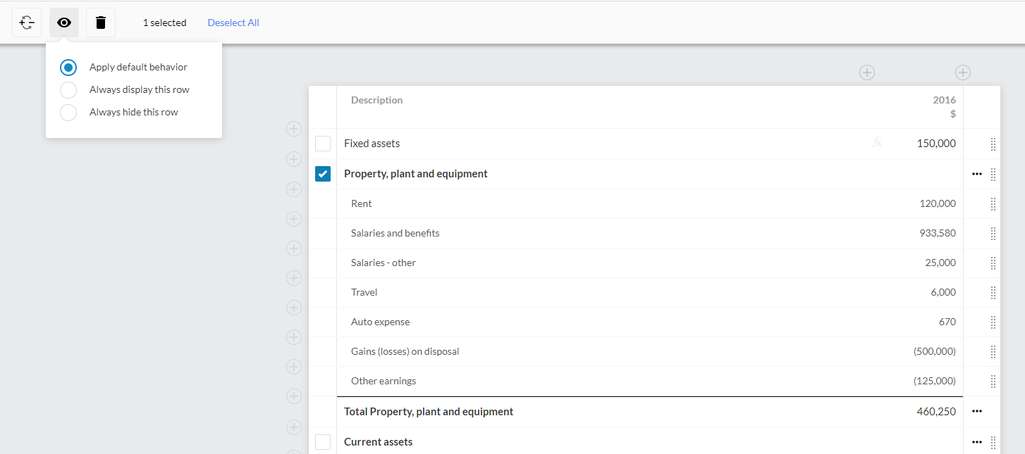 Change the display option for table rows