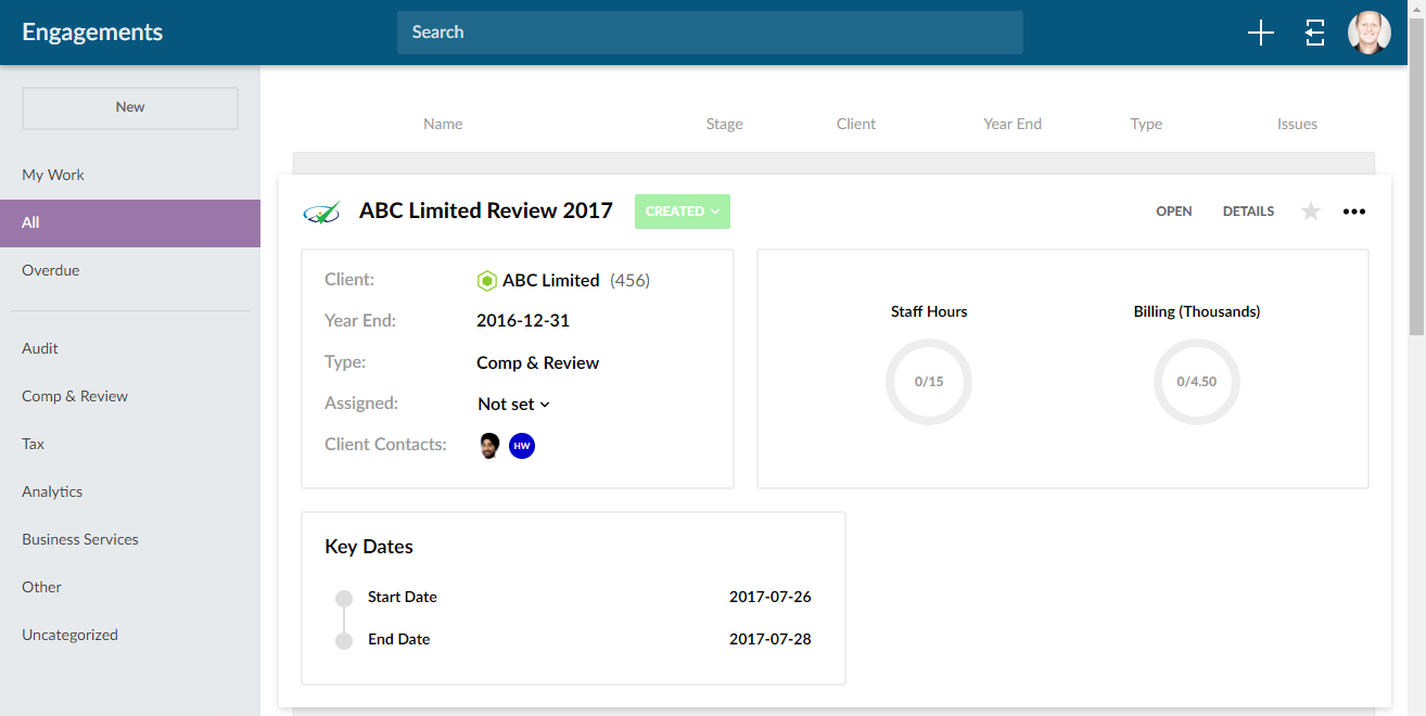 Create and set up an engagement file