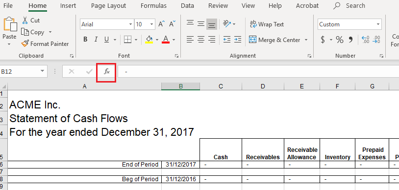 Insert data using MS Excel formula dialog with Cloud Connector