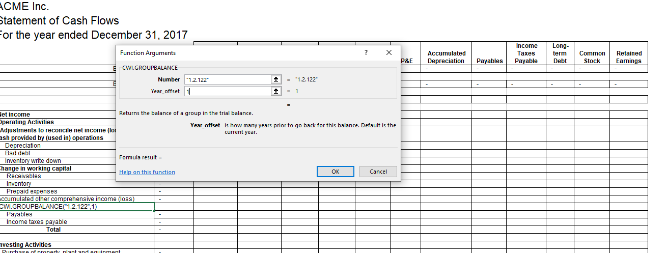 Insert data using MS Excel formula dialog with Cloud Connector
