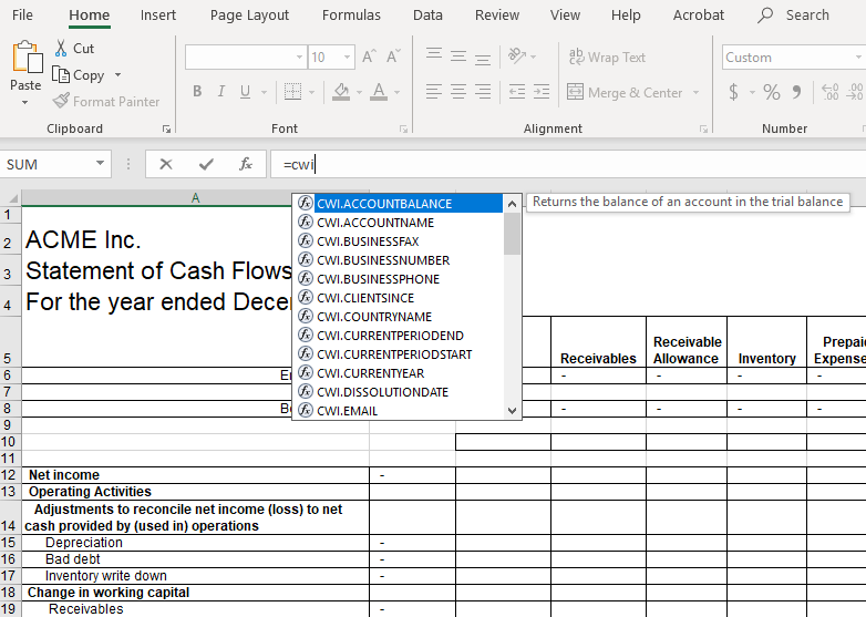 Insert data using MS Excel formula bar with Cloud Connector