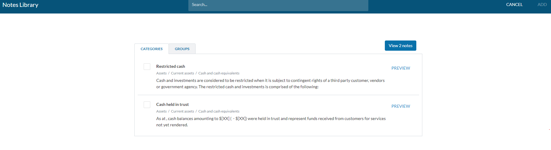 Add a note from library in the financial statements