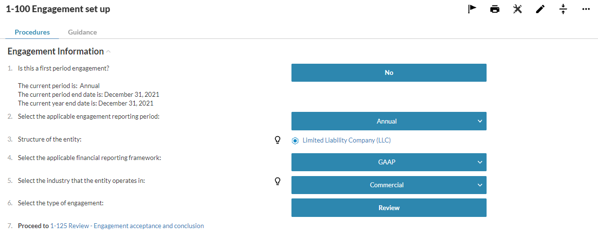 Complete the engagement set up procedures