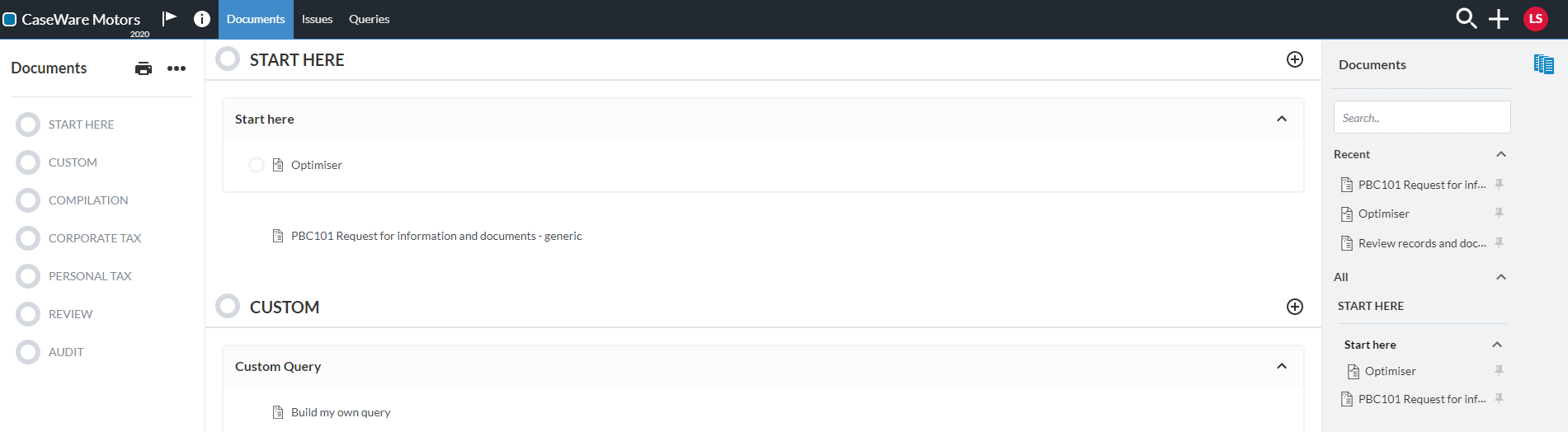 Locate the client's documents