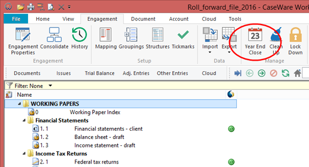 Create an engagement file for the next period (roll forward)