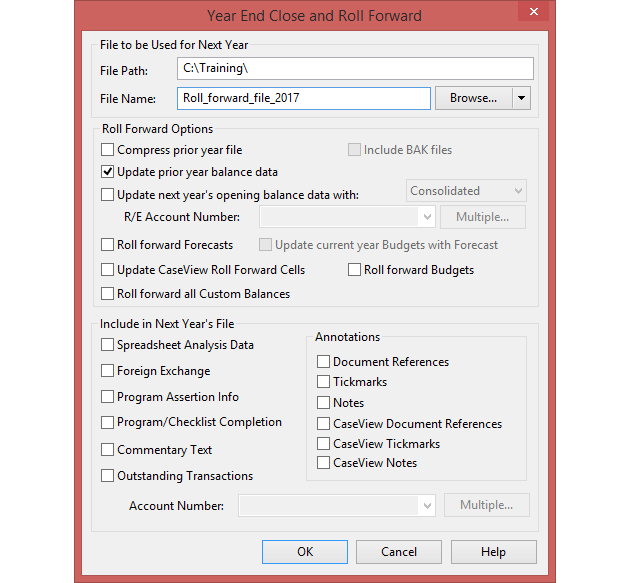 Create an engagement file for the next period (roll forward)