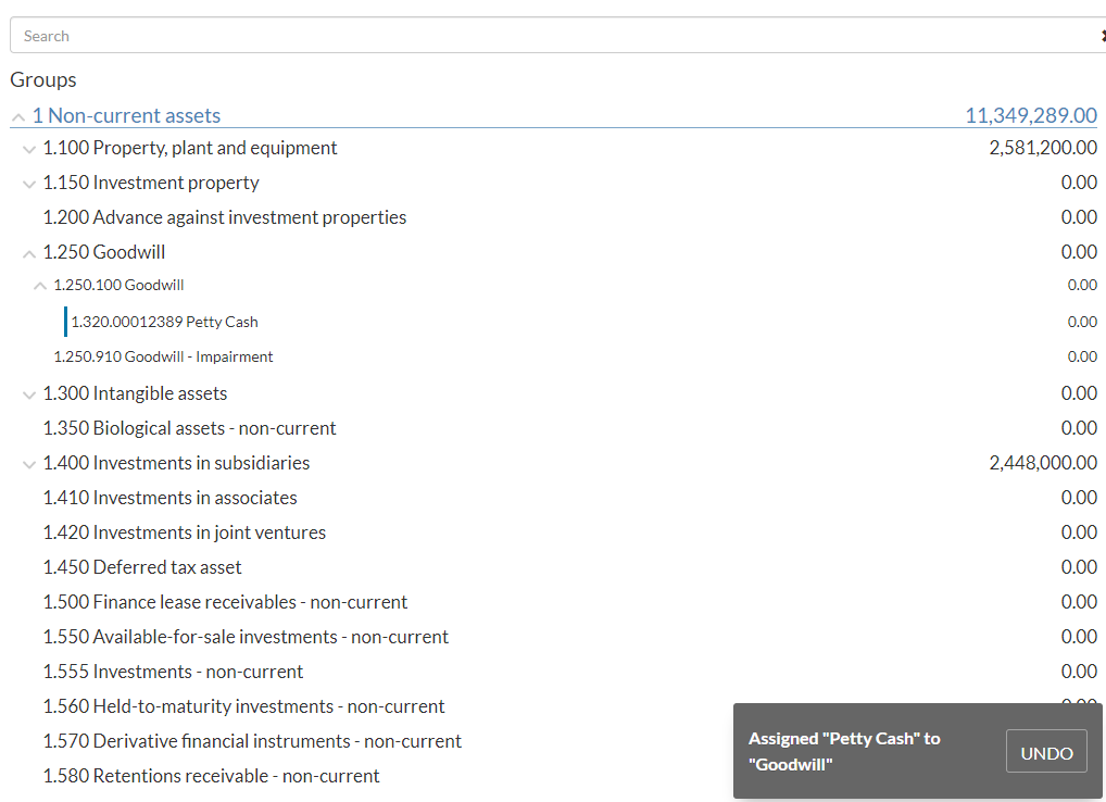 Assign accounts to groups in the Data page