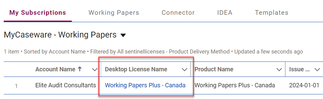 Ver licencias y descargas de productos de Caseware Desktop